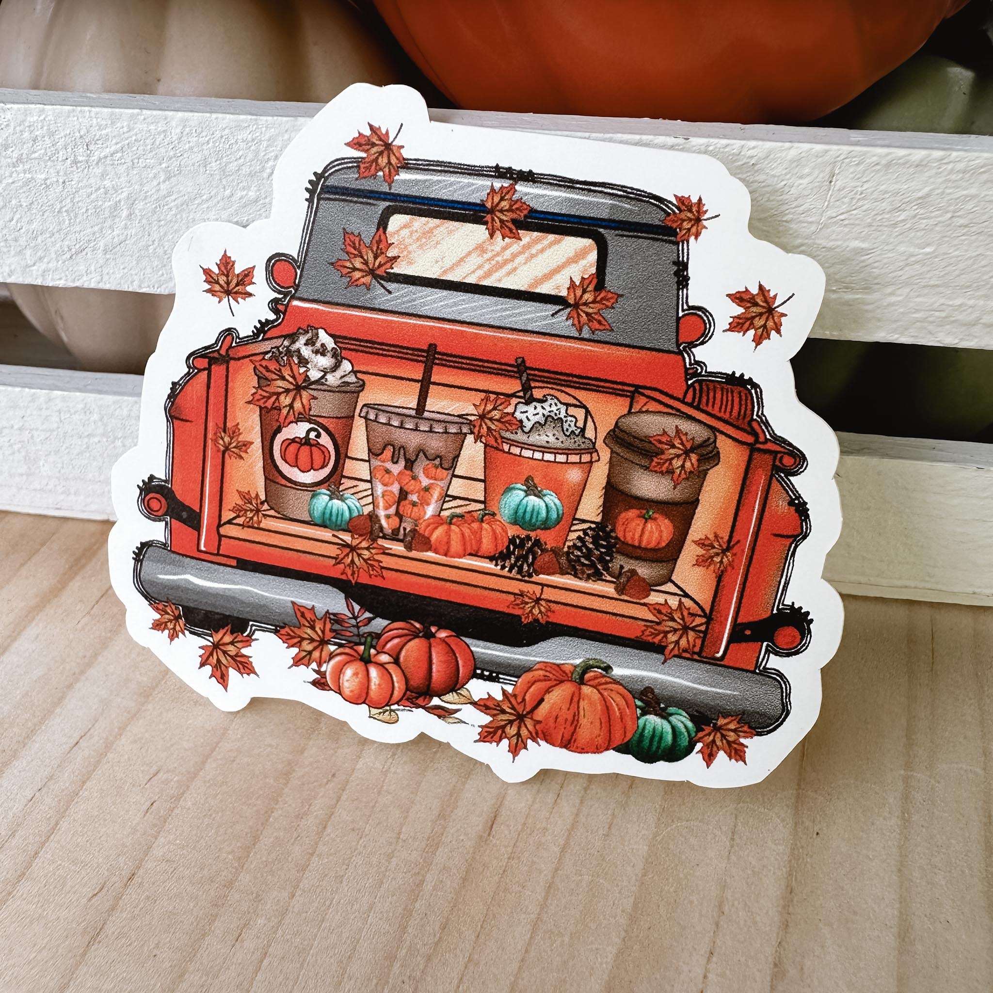 Fall Truck Drink Delivery Vinyl Sticker - Pumpkin Obsessed